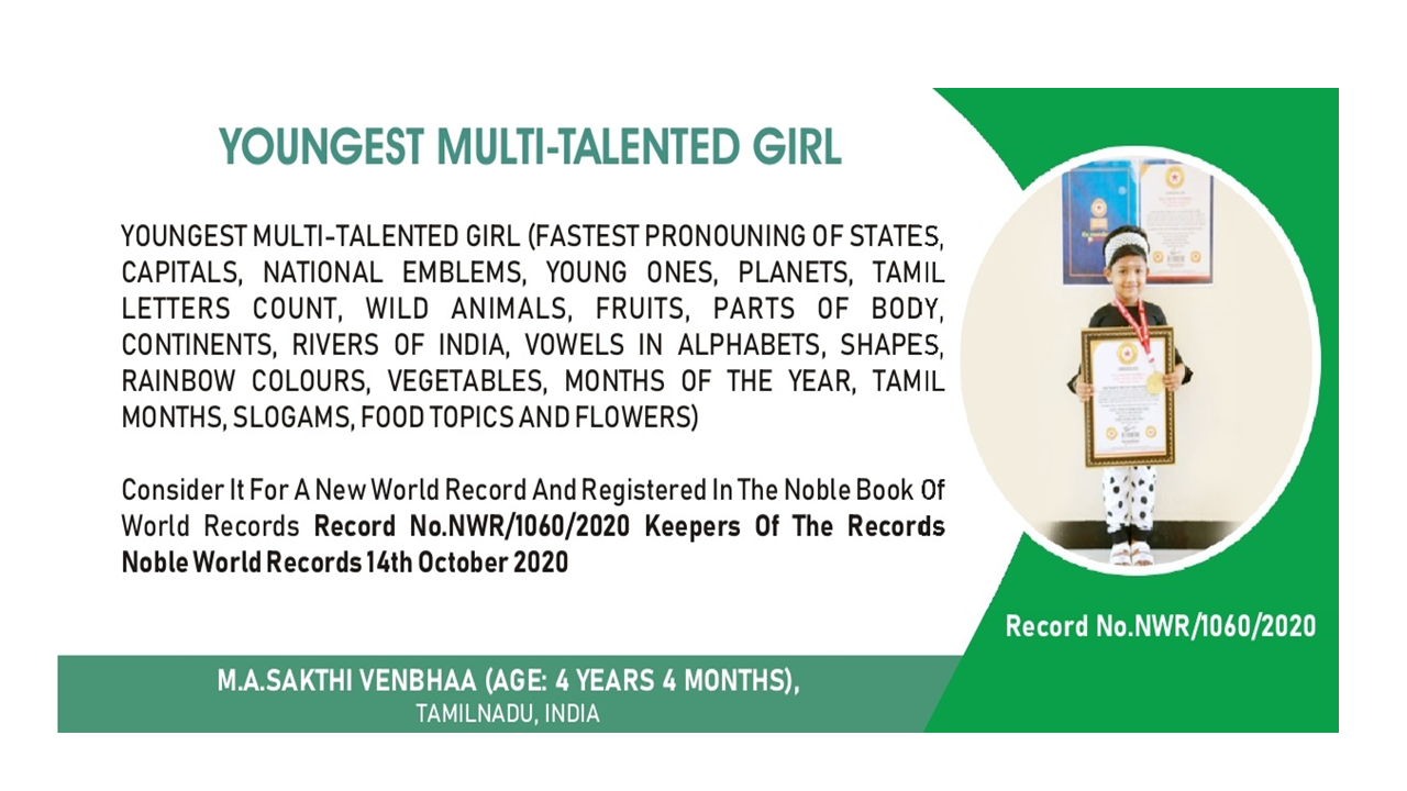 YOUNGEST MULTI-TALENTED GIRL – NON-OLYMPIC TIMES